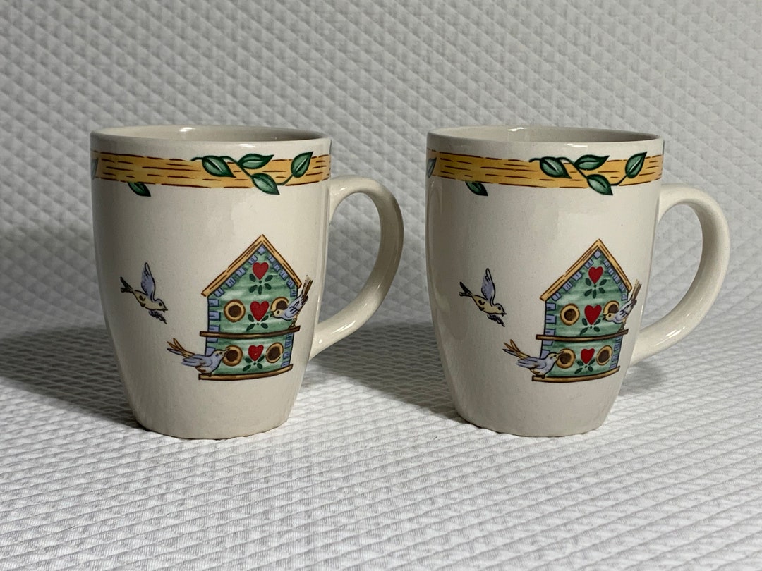 Set of 2 Thomson Pottery China Mugs Depicting Birds and Bird House in ...