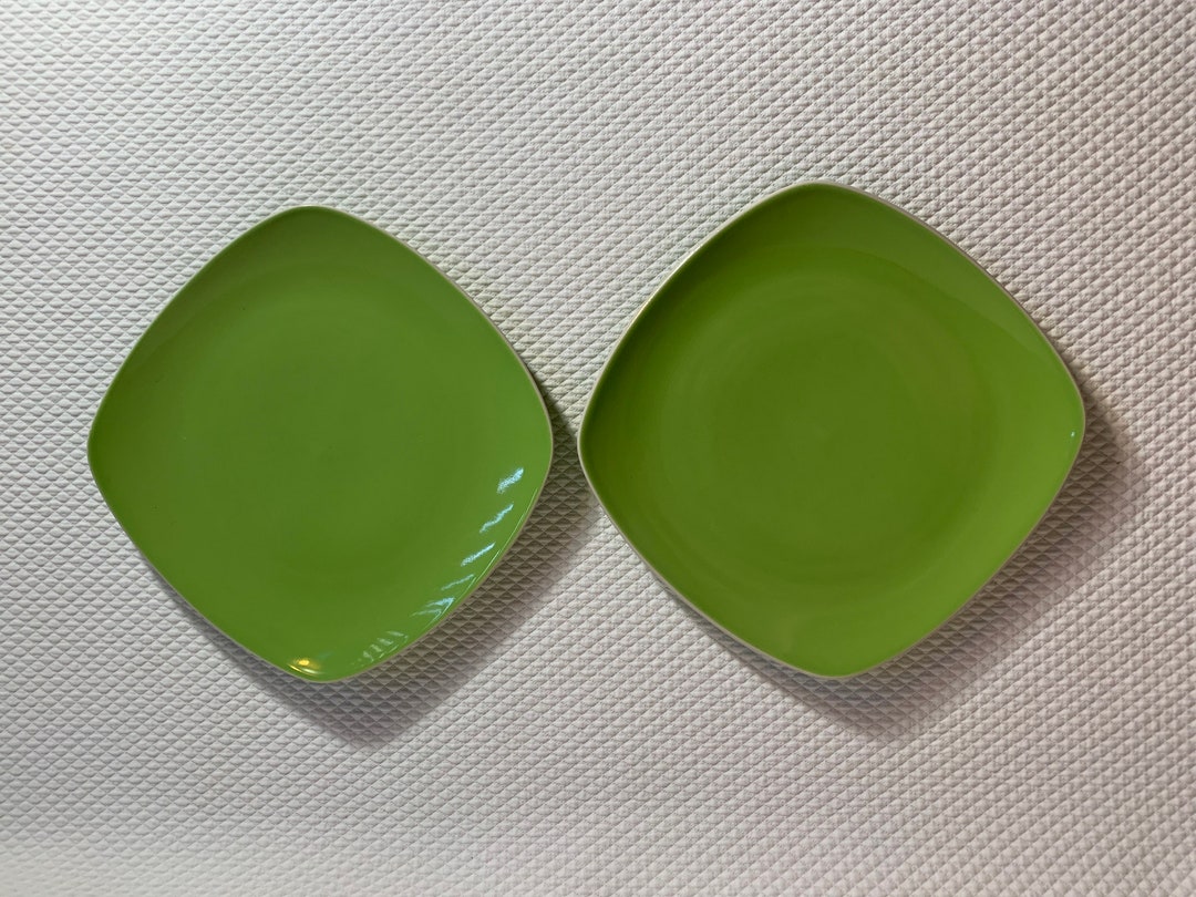 Set of 2 Crate & Barrel 10 Inch Dinner Plates Rounded Square in Grass ...