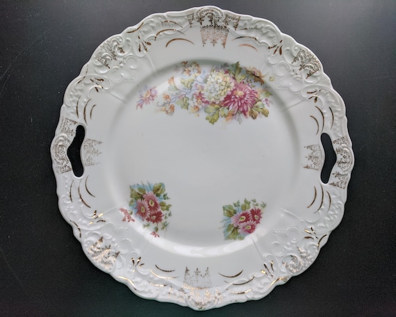 Vintage Double-handled Cake/serving Plateflowers & Crowns - Etsy