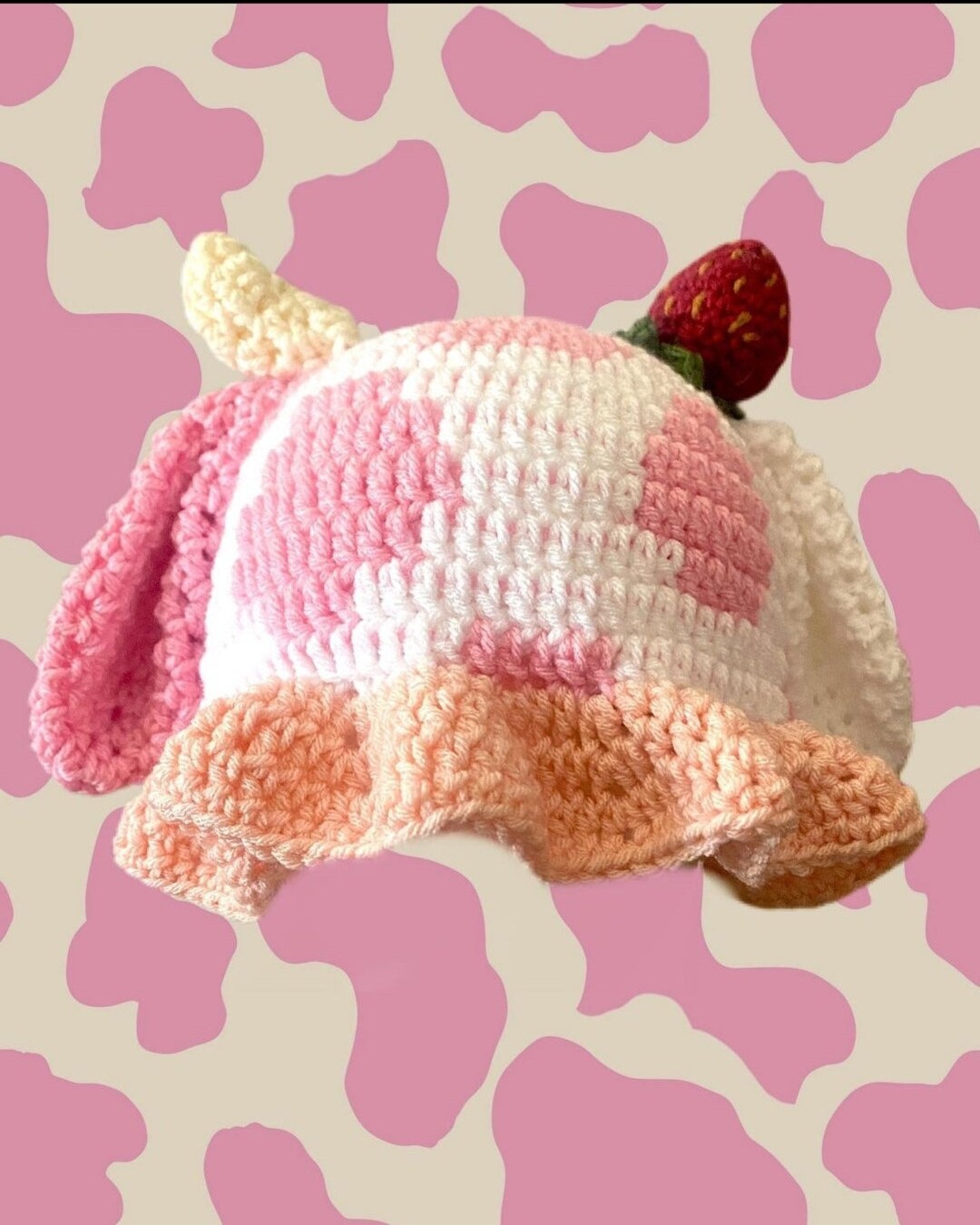 Strawberry Milk Moo Hat Crochet Cow Bucket Hat MADE TO ORDER - Etsy