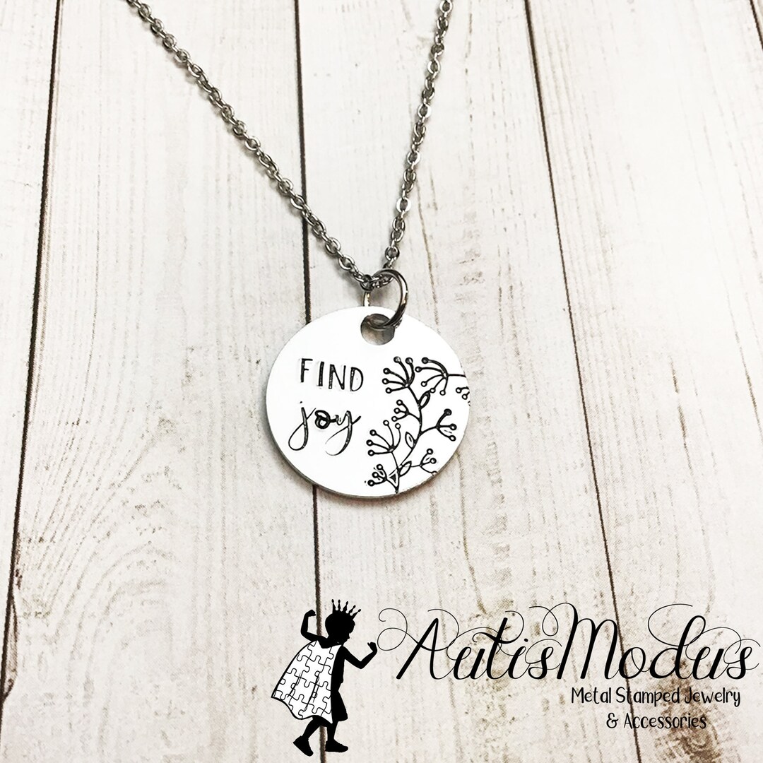 Find Joy Necklace, Metal Stamped Necklace, Inspirational Jewelry ...