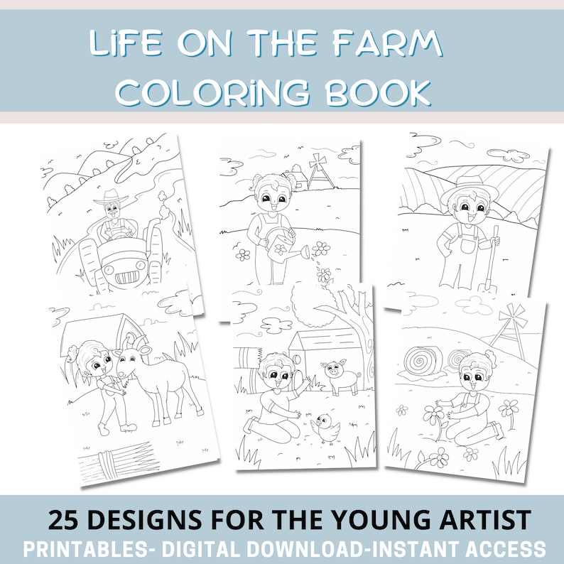 Life on the Farm Coloring Book, 25 Printable Coloring Pages, Digital ...