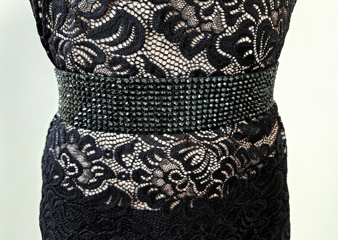 Wide Black Ballroom Belt, Dance Belt With Rhinestones, Black Latin ...