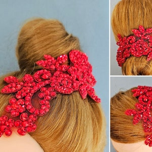 Ballroom Red Lace Hair Jewelry, Dance Hair Part Jewelry, Ballroom Dance ...