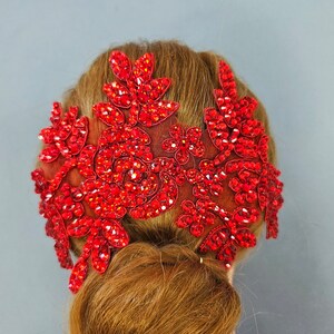 Ballroom Red Lace Hair Jewelry, Dance Hair Part Jewelry, Ballroom Dance ...