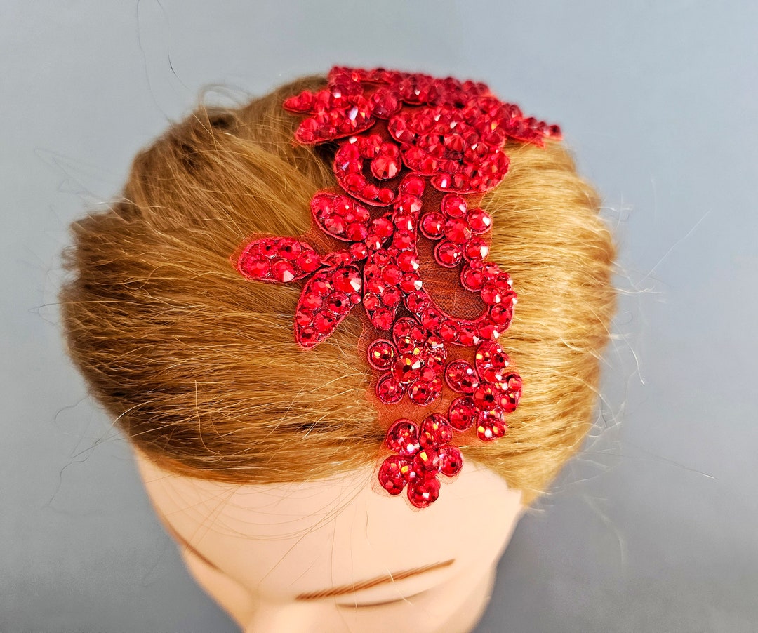 Ballroom Red Lace Hair Jewelry, Dance Hair Part Jewelry, Ballroom Dance ...