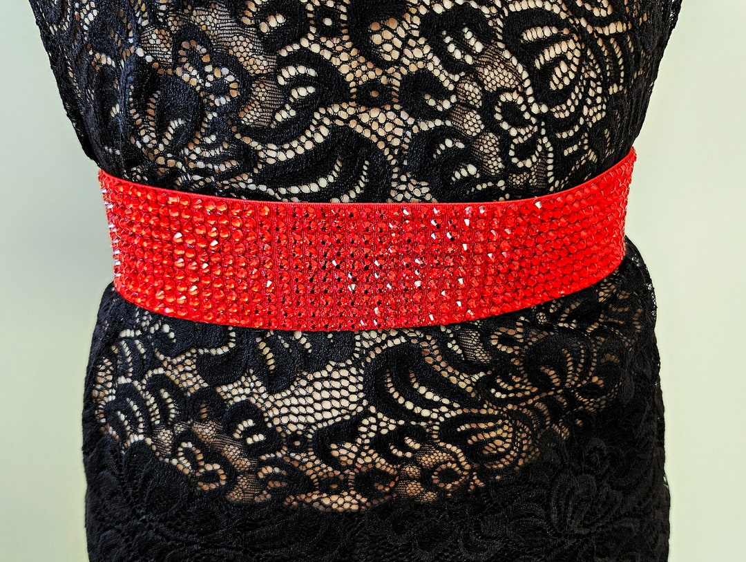 Wide Red Ballroom Belt, Dance Belt With Rhinestones, Red Latin Dance ...