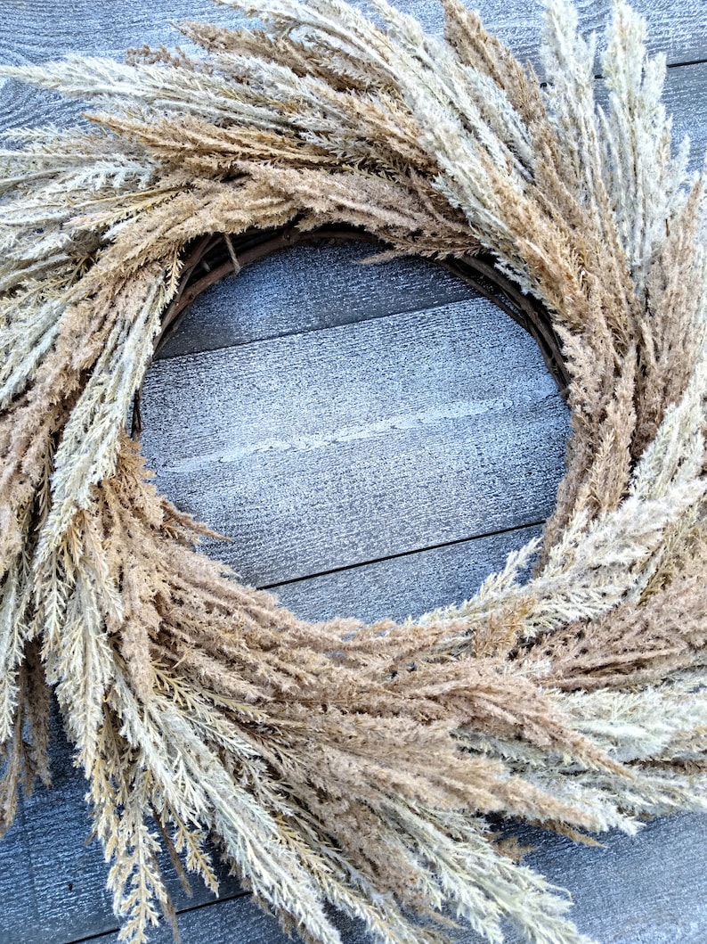 Variegated Pampas Grass Wreath, Neutral Boho Wall Decor, Minimal Beige ...