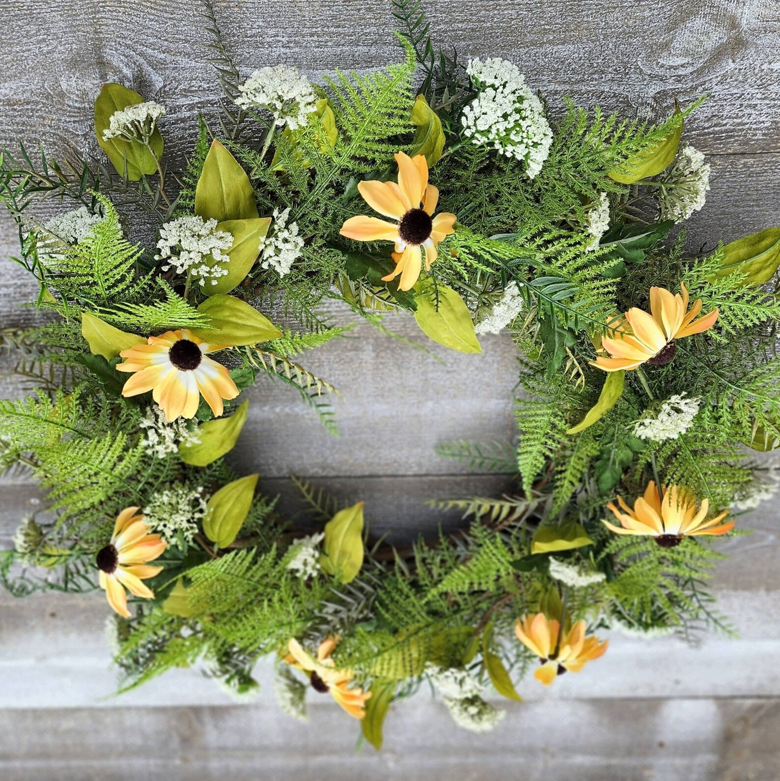Black Eyed Susan Wreath, Wispy Wildflower and Fern Wreath, Yellow ...