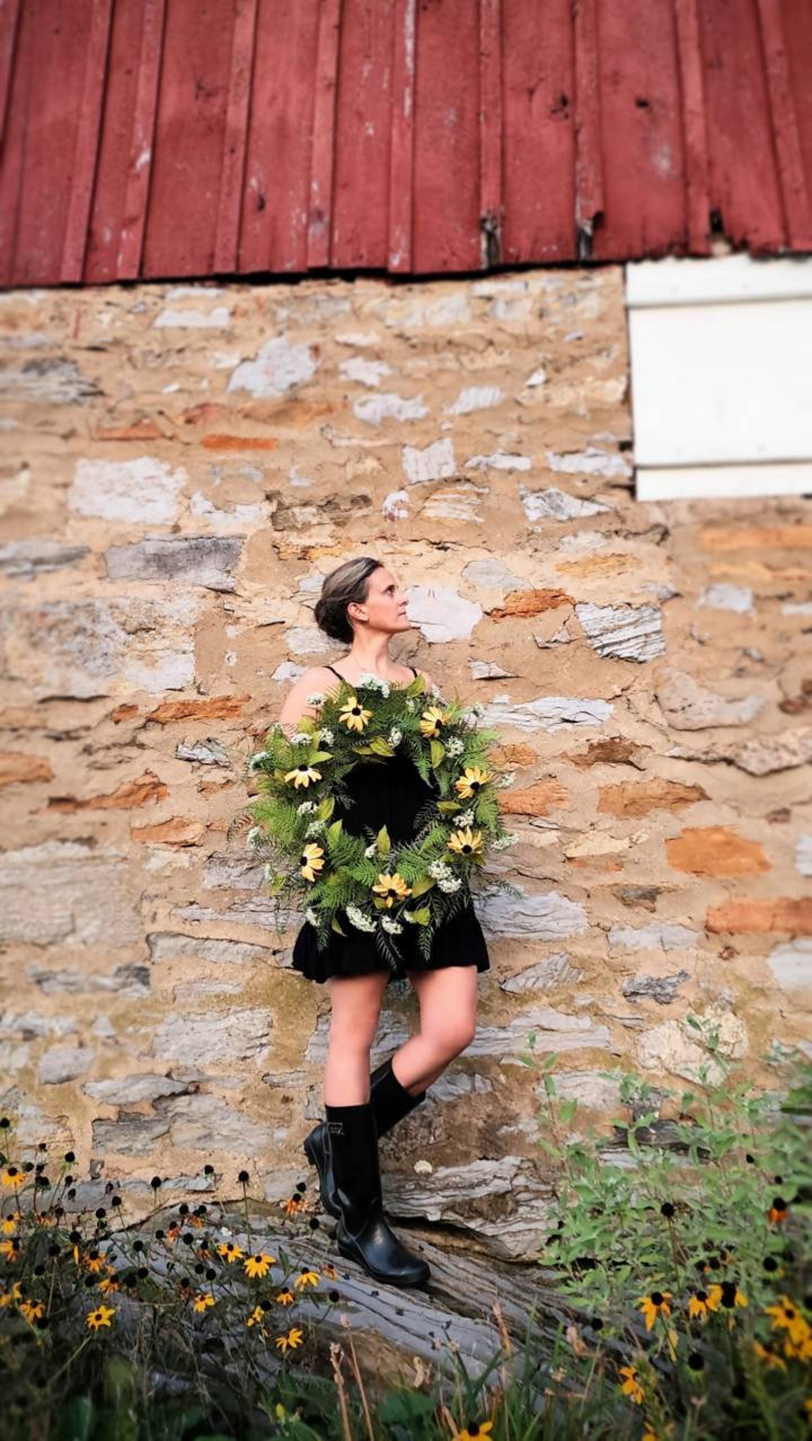 Black Eyed Susan Wreath, Wispy Wildflower and Fern Wreath, Yellow ...