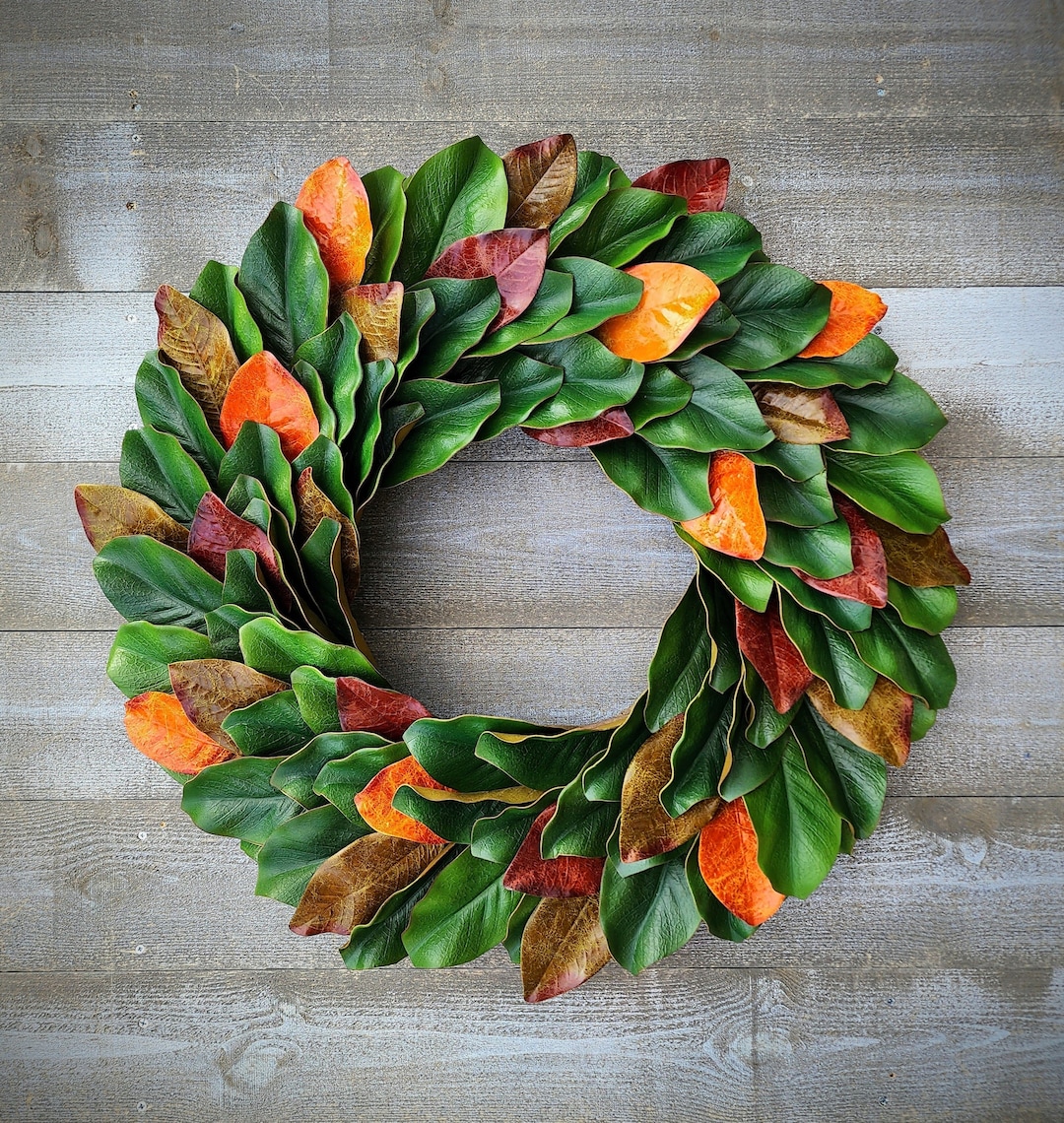 Fall Magnolia Wreath, Fall Leaf Wreath, Fall Farmhouse Wreath, Autumn ...