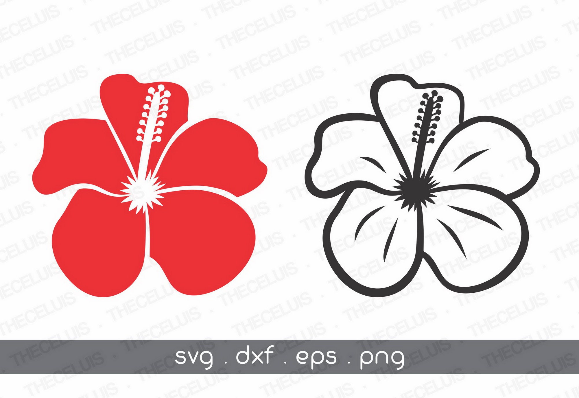 Flor de HIBISCO Esquema y silueta SVG Dxf Eps Archivo - Etsy México