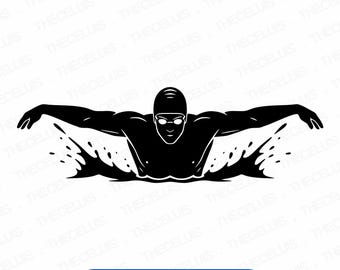 Male Swimmer SVG PNG Clipart: Swimming Digital File for Cutting ...
