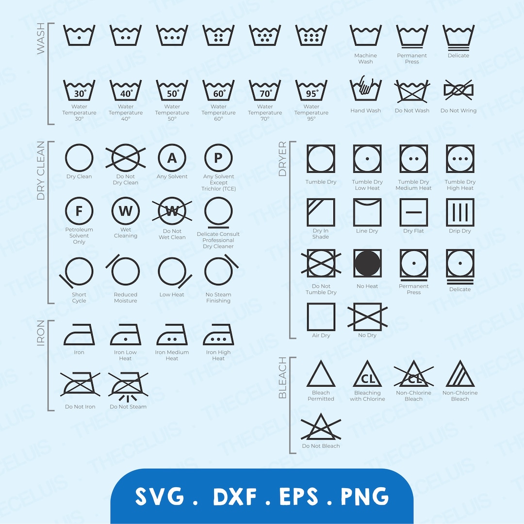 55 Clothes Care / Laundry Symbols - Bundle Clip Art, Vector, Svg, Dxf ...