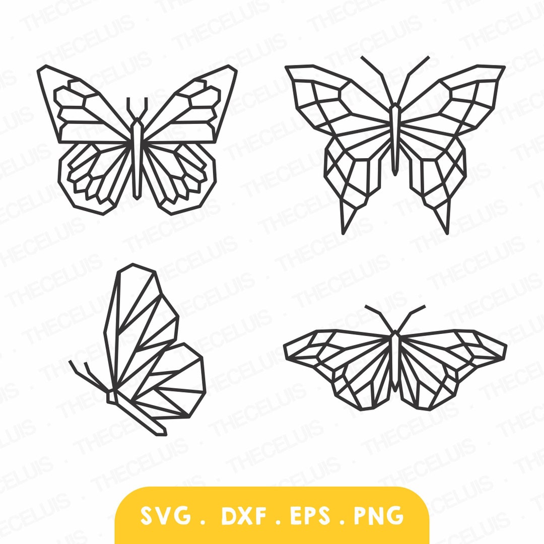 BUTTERFLY Geometric Svg Dxf Eps Png Files, Butterfly Polygonal Clipart ...