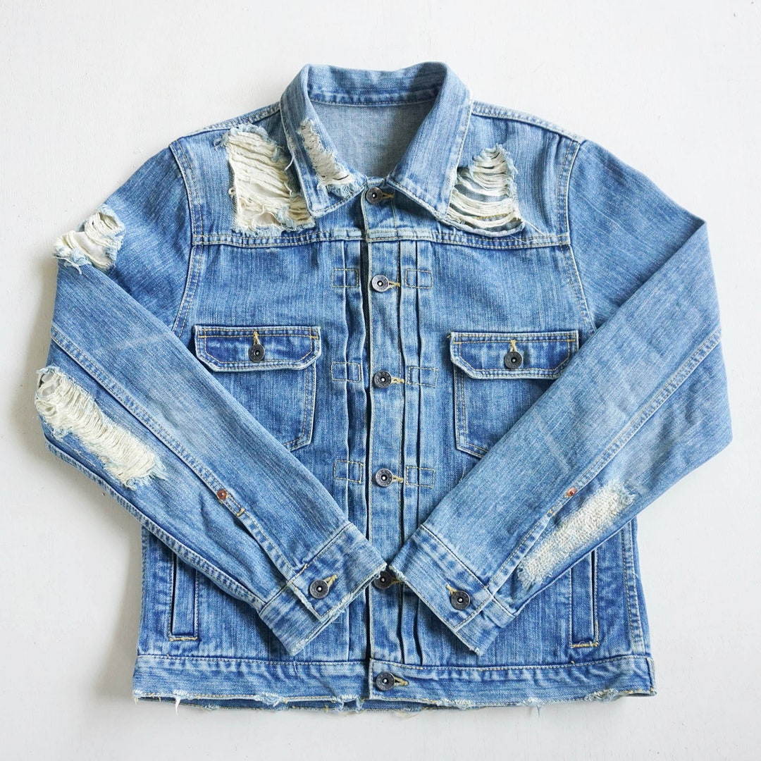 ROYAL BLUE Denim Jacket Ripped Denim Jacket Distressed Denim Jacket ...
