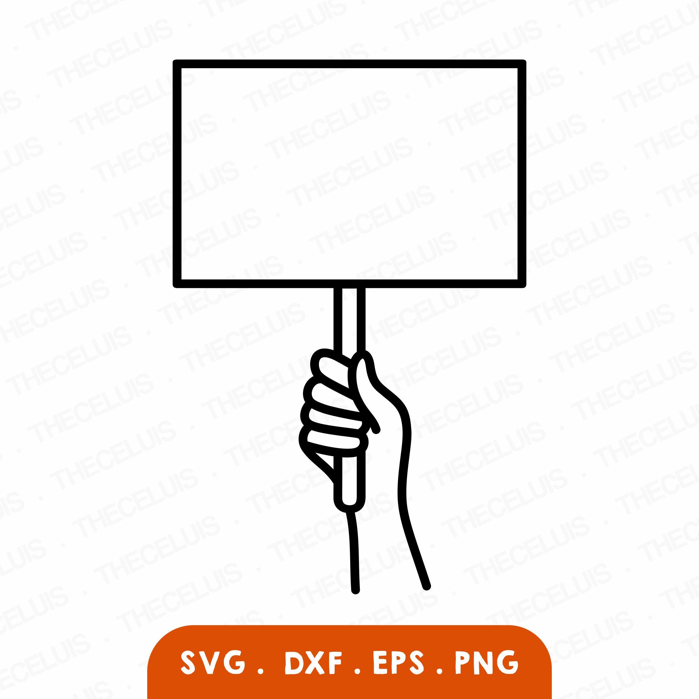 Hand Holding Blank Sign SVG DXF PNG Files - Signage Clipart for Cutting ...