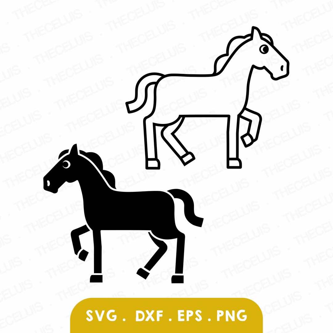 Cartoon Horse SVG DXF PNG: Outline & Silhouette Clipart for Cutting ...