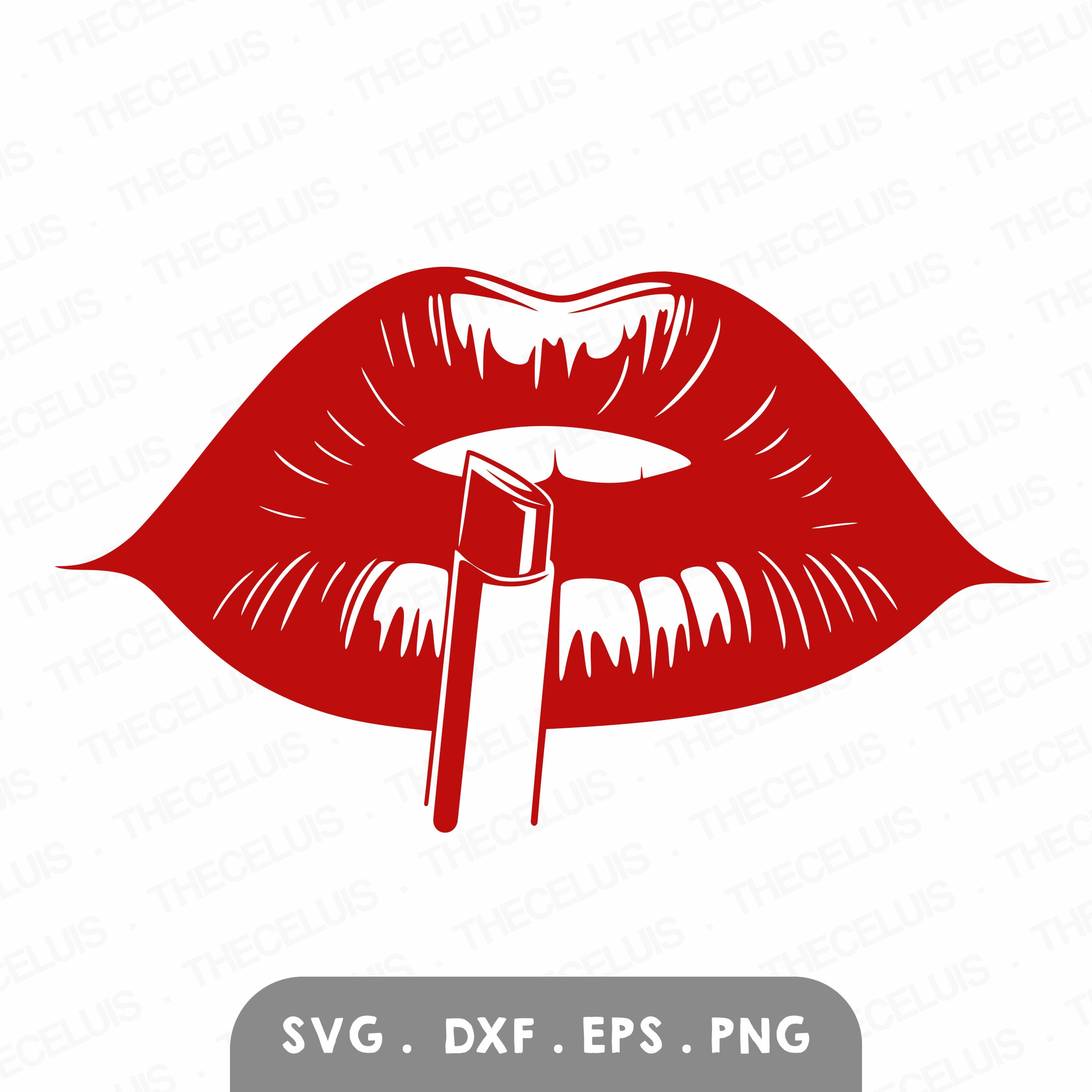 LIPSTICK on LIPS Svg, Dxf, Eps, Png Vinyl Cutting File, Make up Digital ...