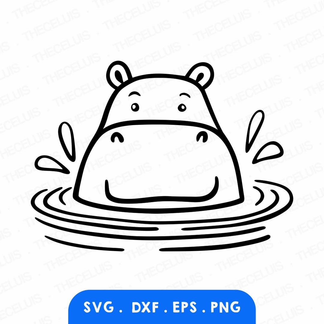 HIPPO IN WATER Svg, Dxf, Eps, Png File - Vinyl Cutting, Engraving ...