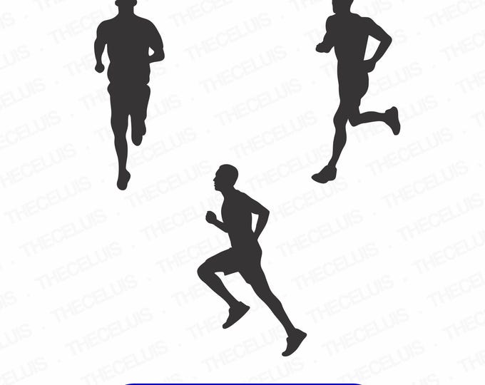 Running Man Clipart, Male Runner Silhouette, Watercolor Landscape Art ...