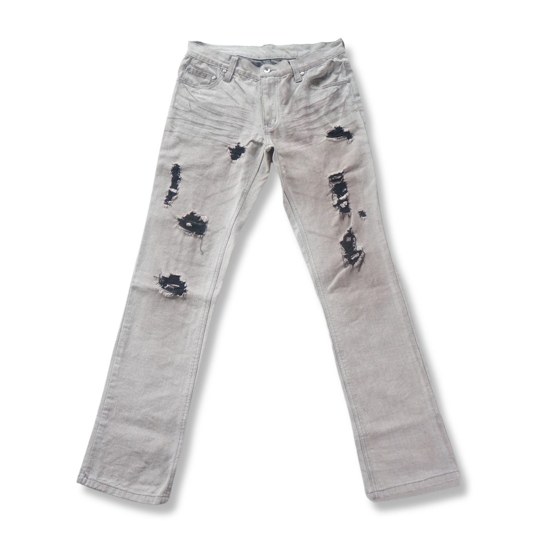 B Star - Japan Brand Dirty Look Ripped Straight Cut Grey Jeans - Etsy