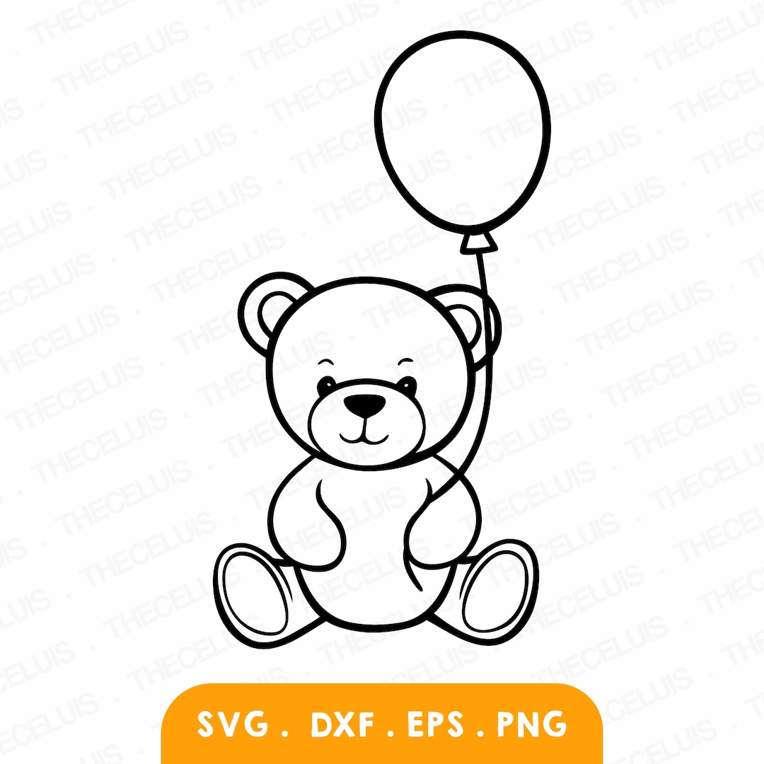 Teddy Bear Holding Balloon Clipart (svg, Png, Dxf, Eps) (digital ...