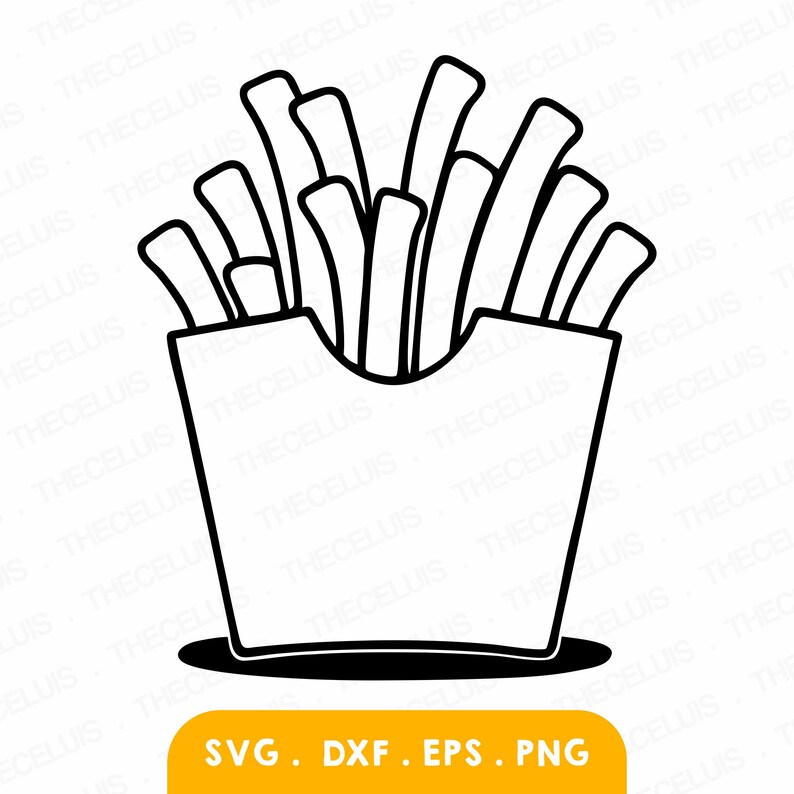 French Fries SVG PNG DXF: Food Outline Clipart for Cutting, Engraving ...