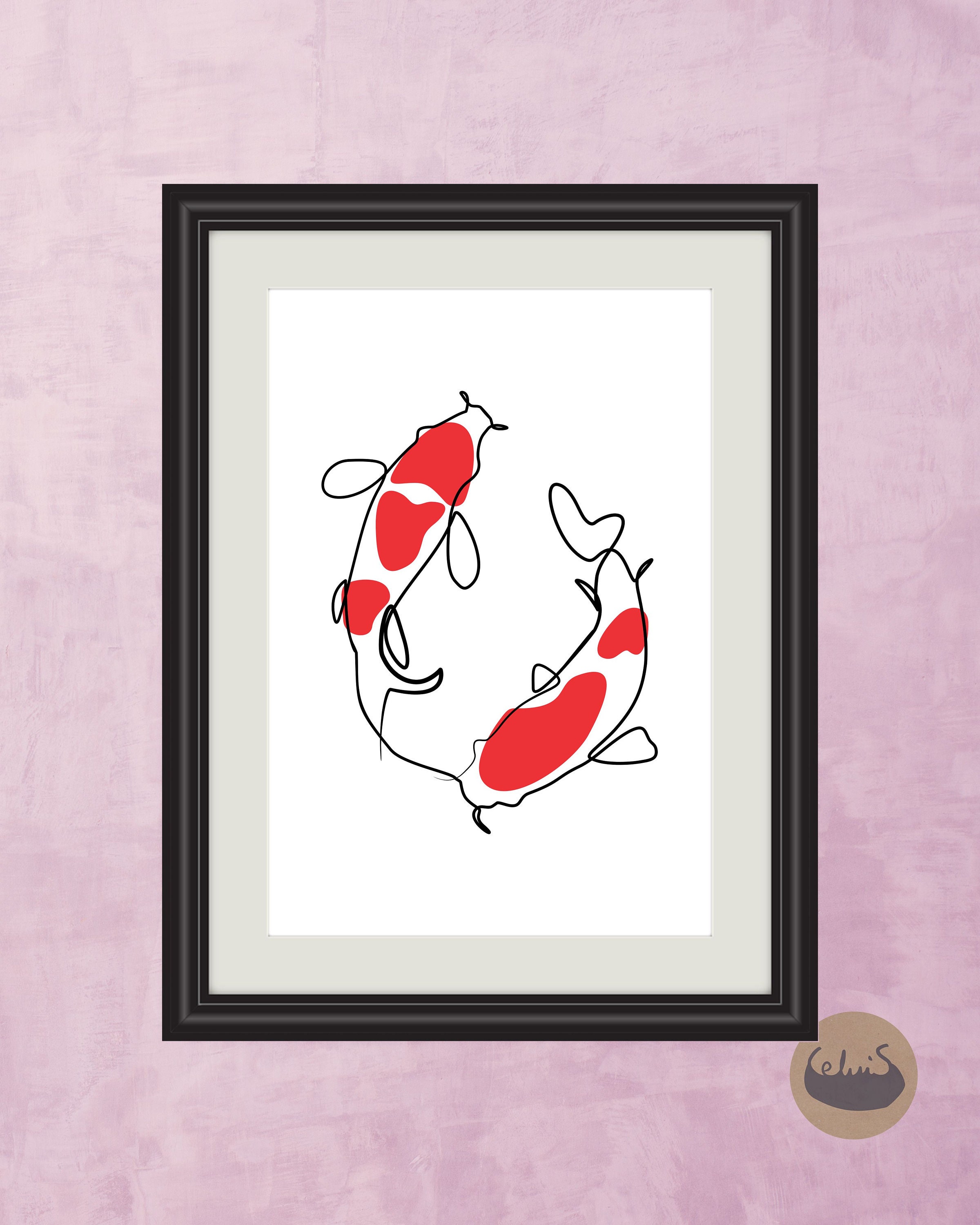 KOI Printable Wall Art, Single Line Drawing Art Prints, Continuous Line ...