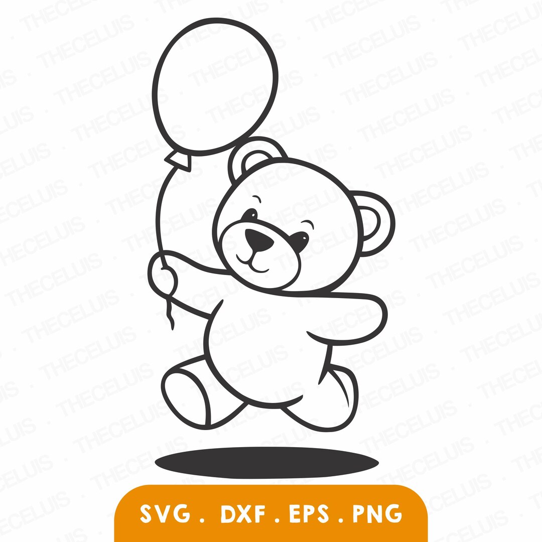 Jumping Teddy Bear SVG PNG Files for Cutting, Engraving, Printing ...