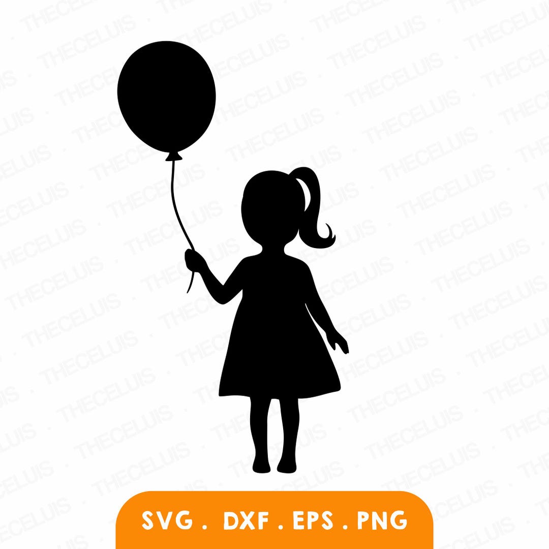 Girl With Balloon SVG PNG: Clipart for Cutting, Engraving, Printing ...