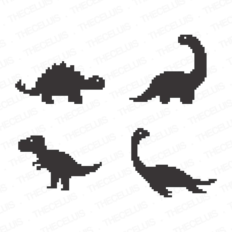 Dinosaurs 8-bit SVG, Eps, DXF, PNG Files, Pixelated Cutting File, Pixel ...