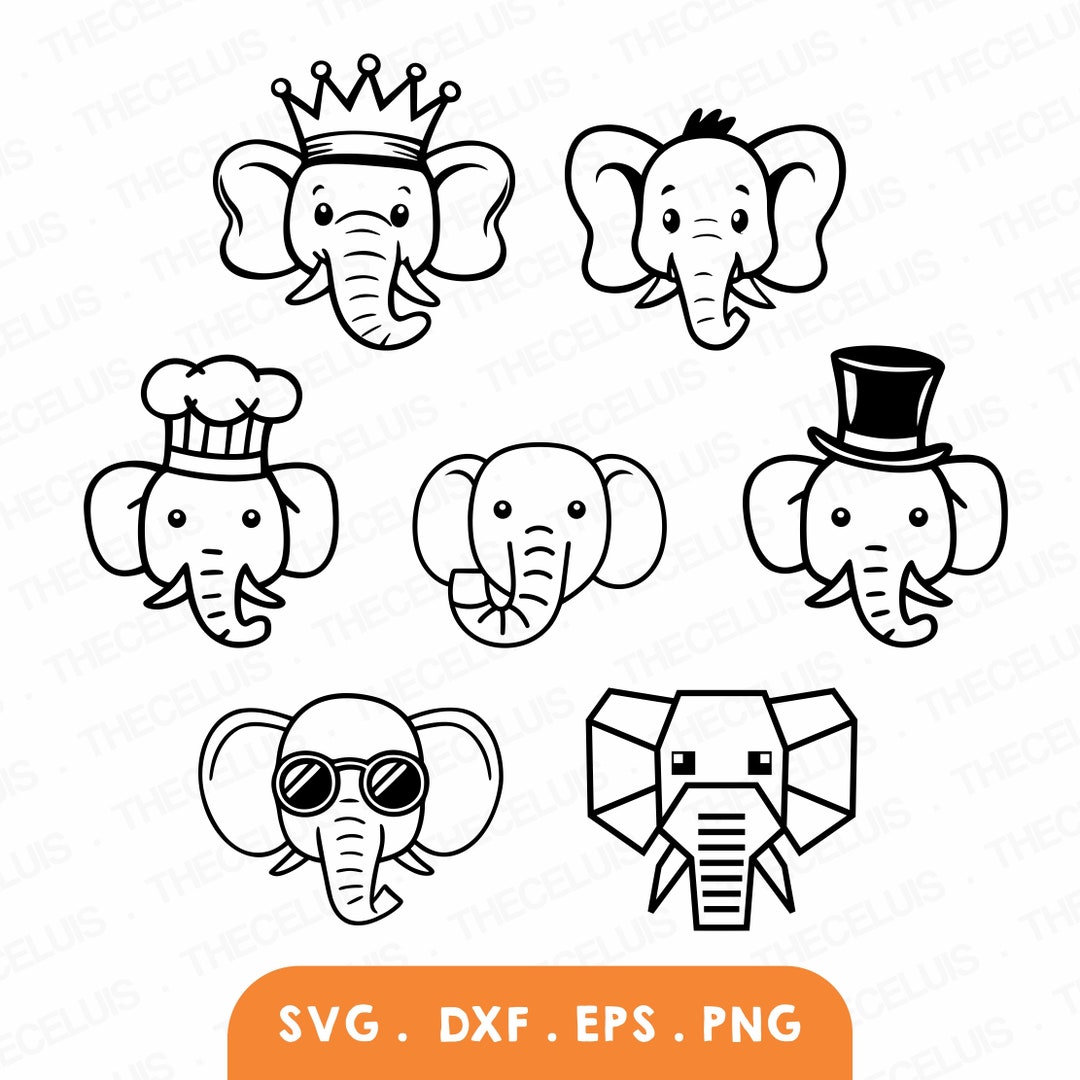 ELEPHANT Face BUNDLE Svg, Eps, Dxf, Png File -vinyl Cutting, Elephant ...