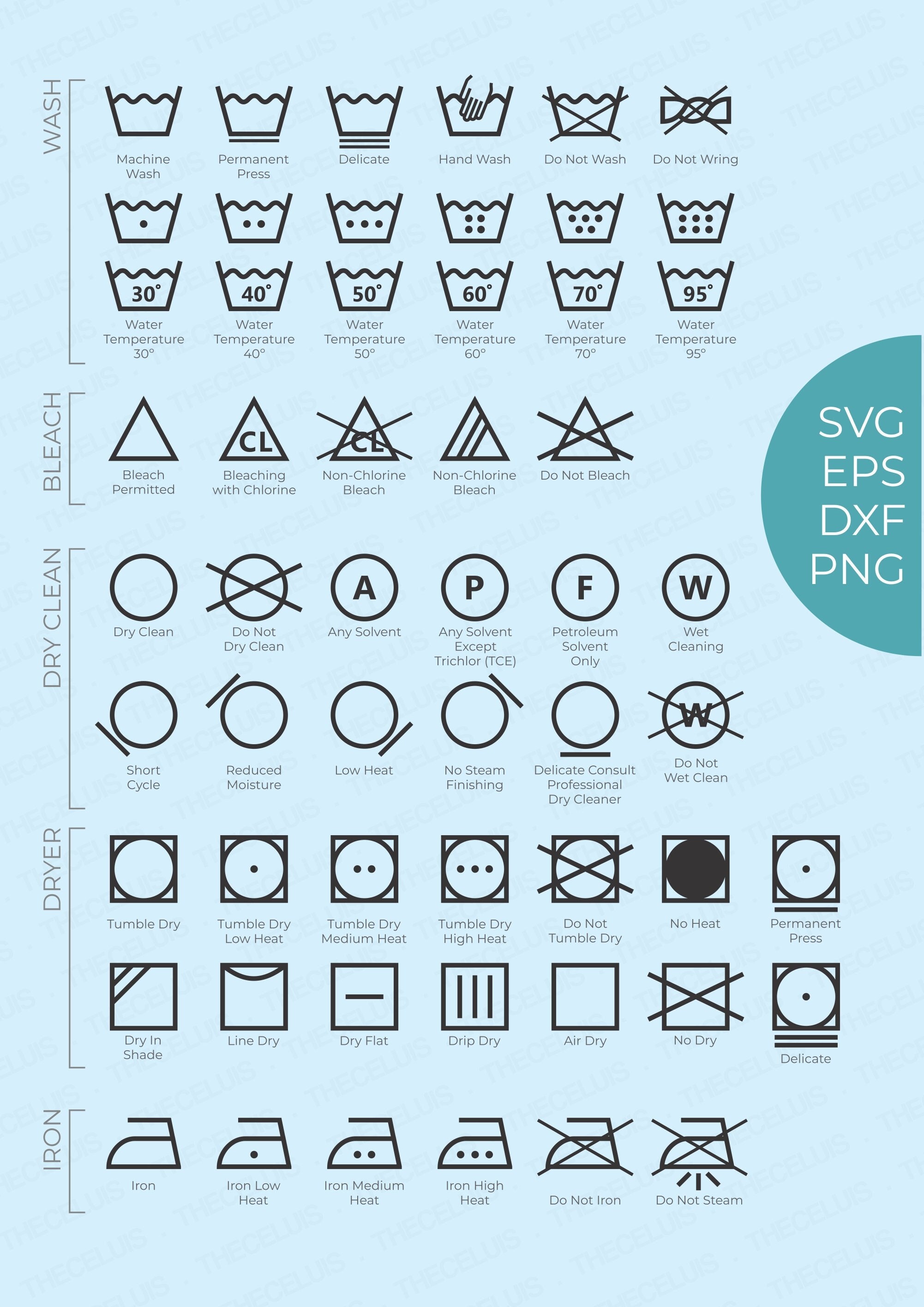55 Clothes Care / Laundry Symbols Bundle Clip Art Vector - Etsy