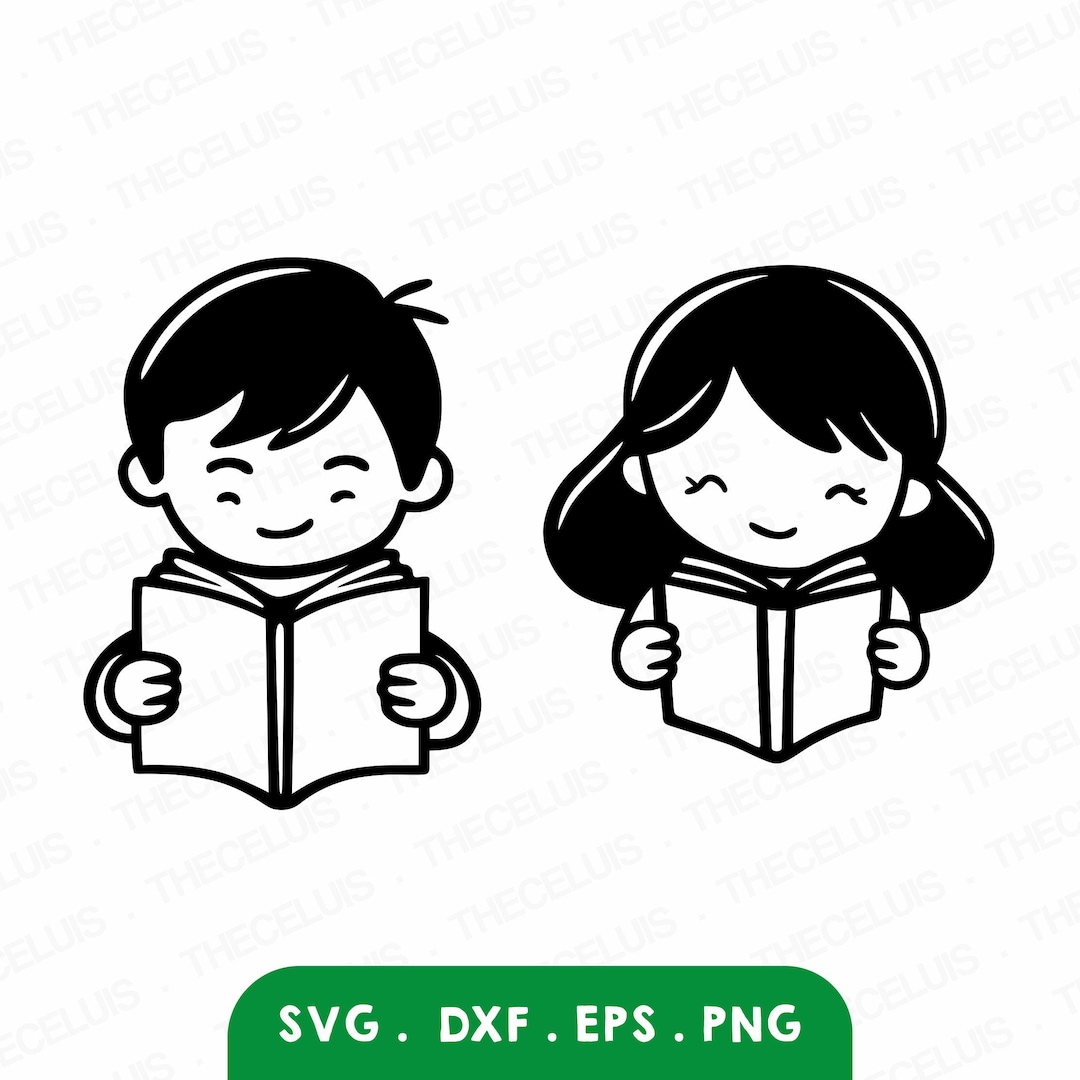 BOOK READING KIDS Svg, Eps, Dxf, Png Files - Vinyl Cutting, Engraving ...
