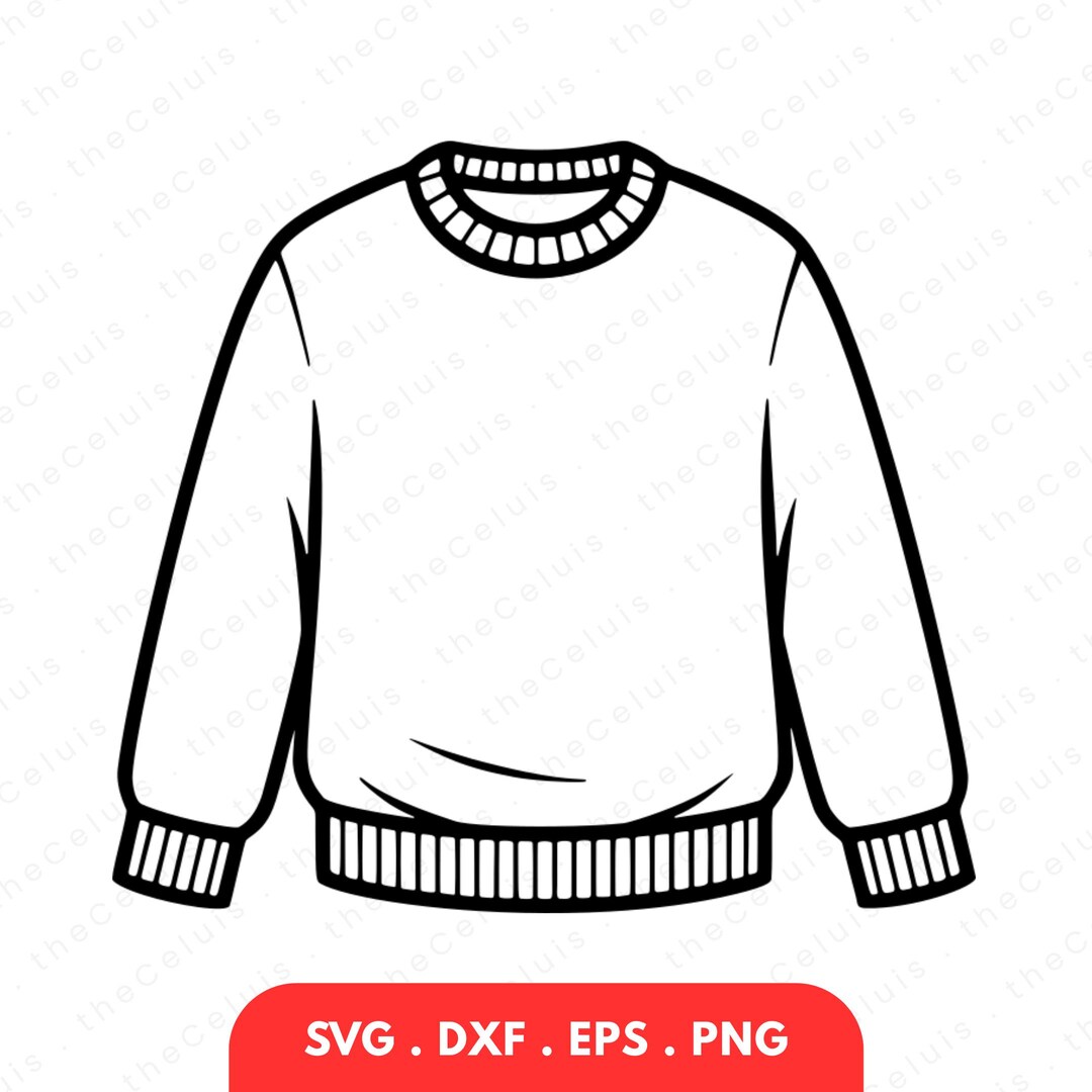 Sweatshirt Outline SVG PNG Files: Sweater Clipart for Cricut ...