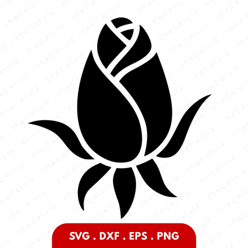 Rosebud SVG PNG DXF Files: Rose Flower Clipart for Cricut, Silhouette ...