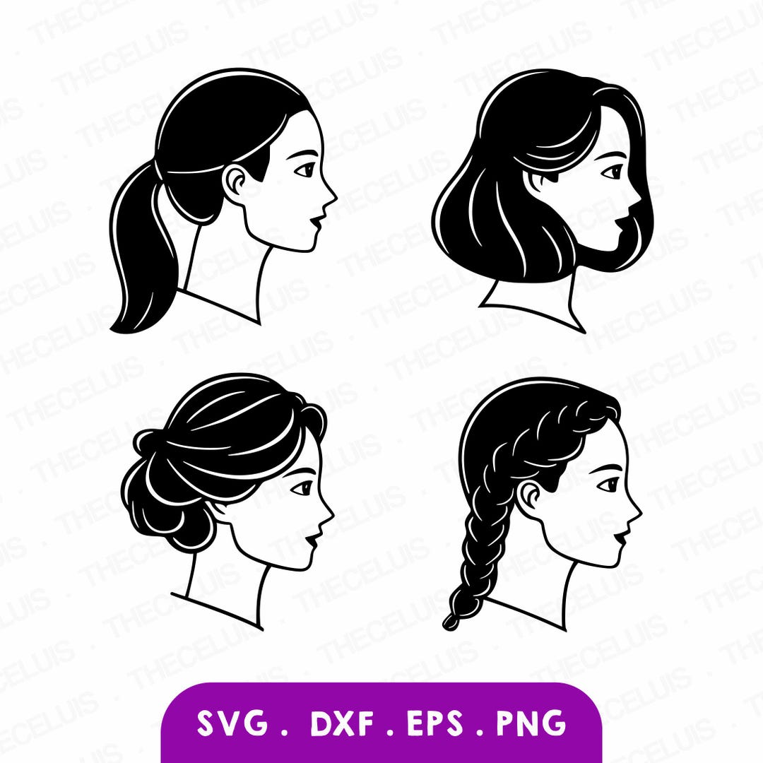 WOMAN HAIRSTYLE Side Profile Svg, Dxf, Eps, Png Files - Vinyl Cutting ...