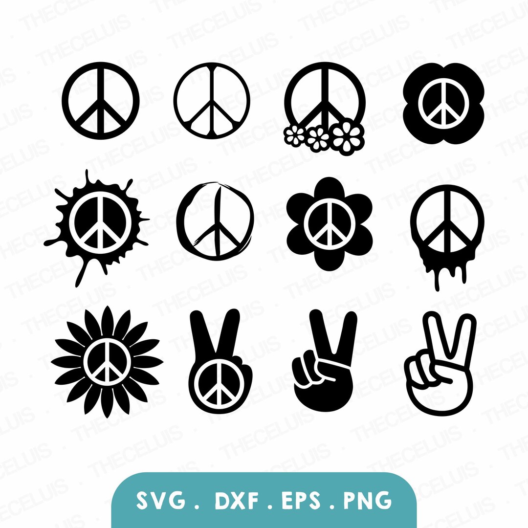 12 PEACE Signs SVG PNG Files: Symbol Bundle Clipart for Cricut ...