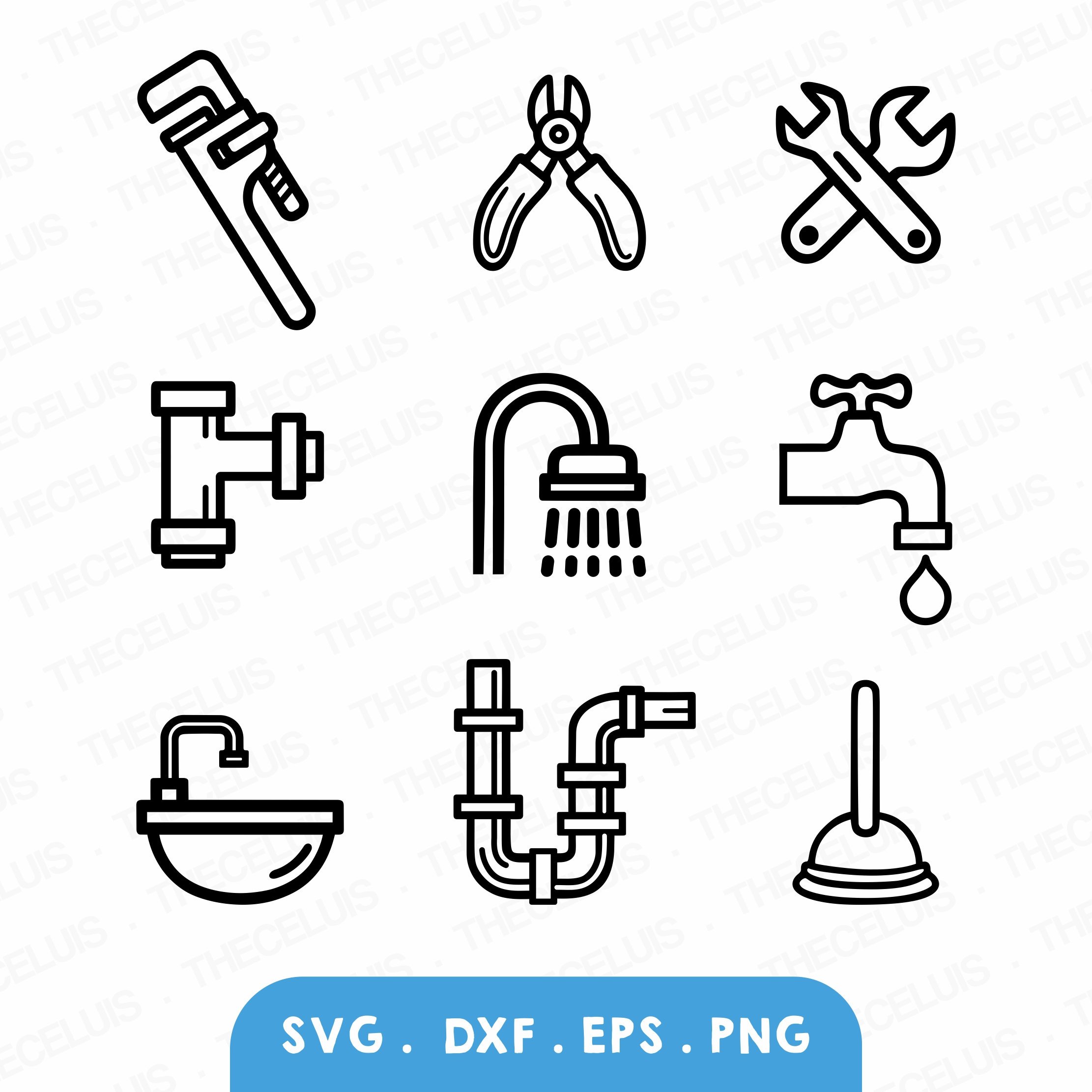 PLUMBING Svg, Eps, Dxf, Png - Vinyl Cutting File, Plumbing Icons ...
