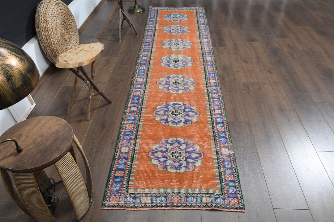 Vintage Orange Turkish Runner Rug, Wool Bohemian Stair Runner (2'6x10'4 ...