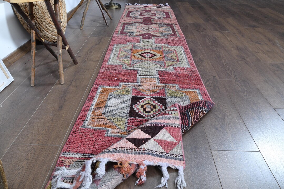 2x9 Ft, COLORFUL TURKISH RUNNER, Vintage Rug, Oushak Runner, Wool Rug ...