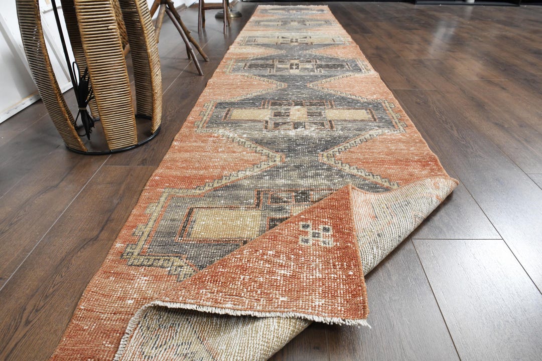 2'5x13'9 Ft, ORANGE RUNNER RUG, Turkish Runner Rug, Hallway Runner ...