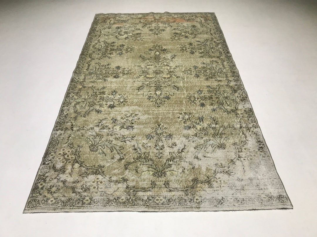 5'5x9'6 Ft, GREEN FLORAL RUG, Turkish Rug, Vintage Rug, Oushak Rug ...