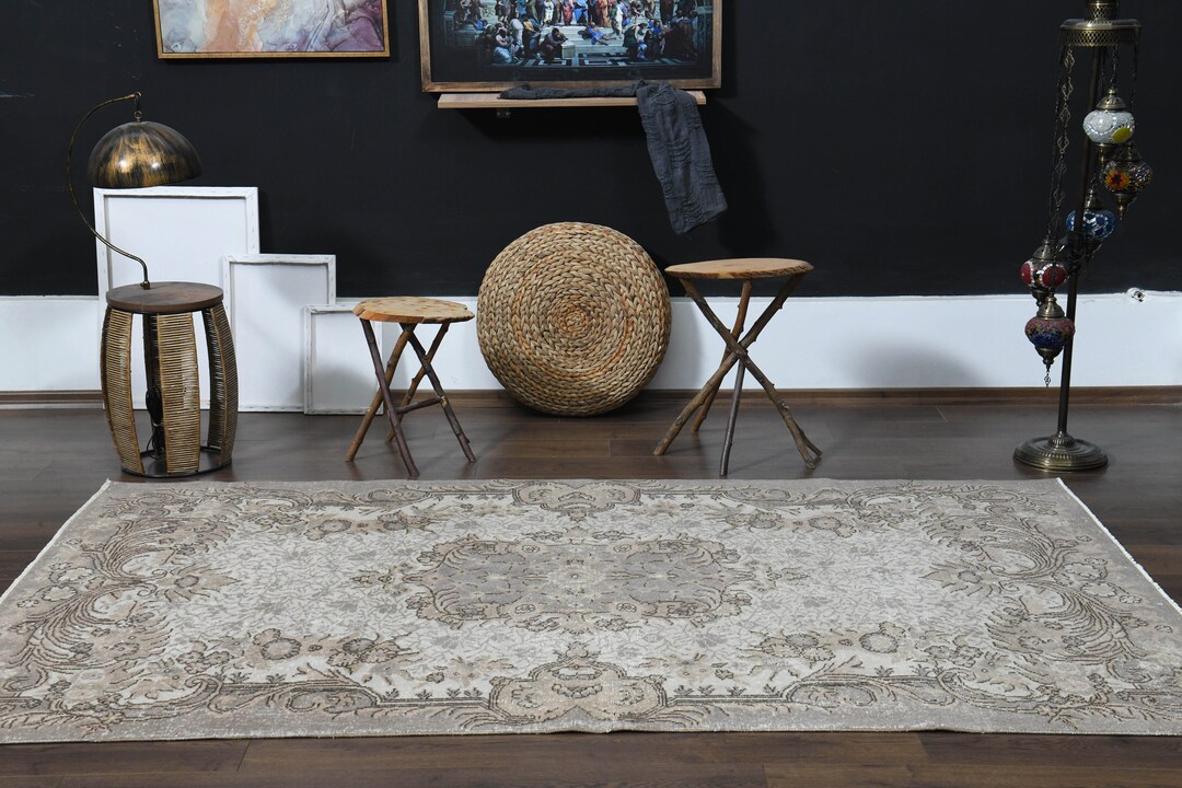 5'1x8'3 Ft, TURKISH VINTAGE RUG, Oushak Wool Rug, Handwoven Area Rug ...