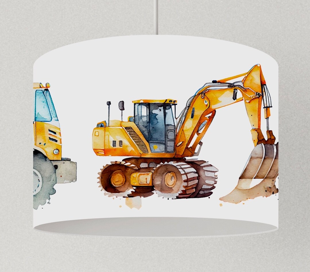 Children's Lamp Ceiling Boys With Excavator Construction Site Vehicles ...