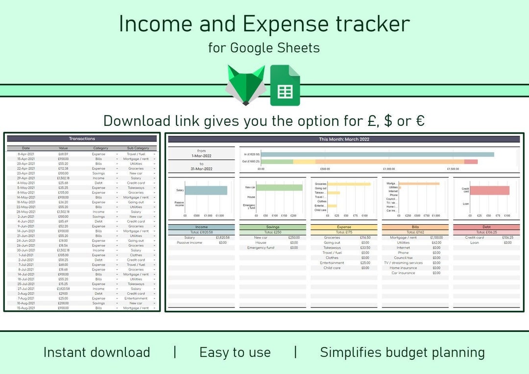 Easy to Use Income and Expense Tracker Template | Google Sheets | Home ...