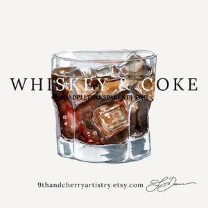 Whiskey Coke Watercolor Clipart Illustration | Watercolor Cocktail ...