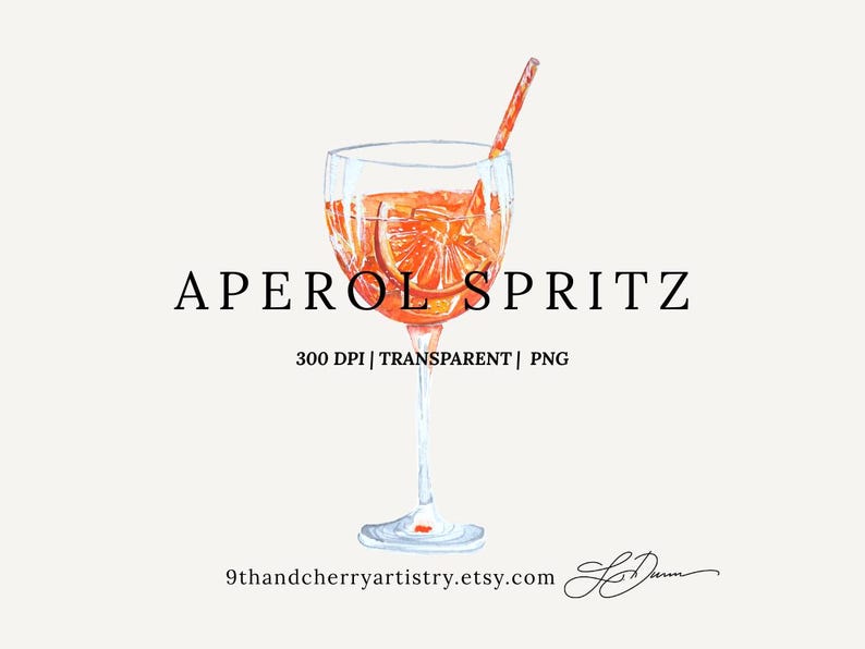 Aperol Spritz Watercolor Clipart Illustration | Watercolor Cocktail ...