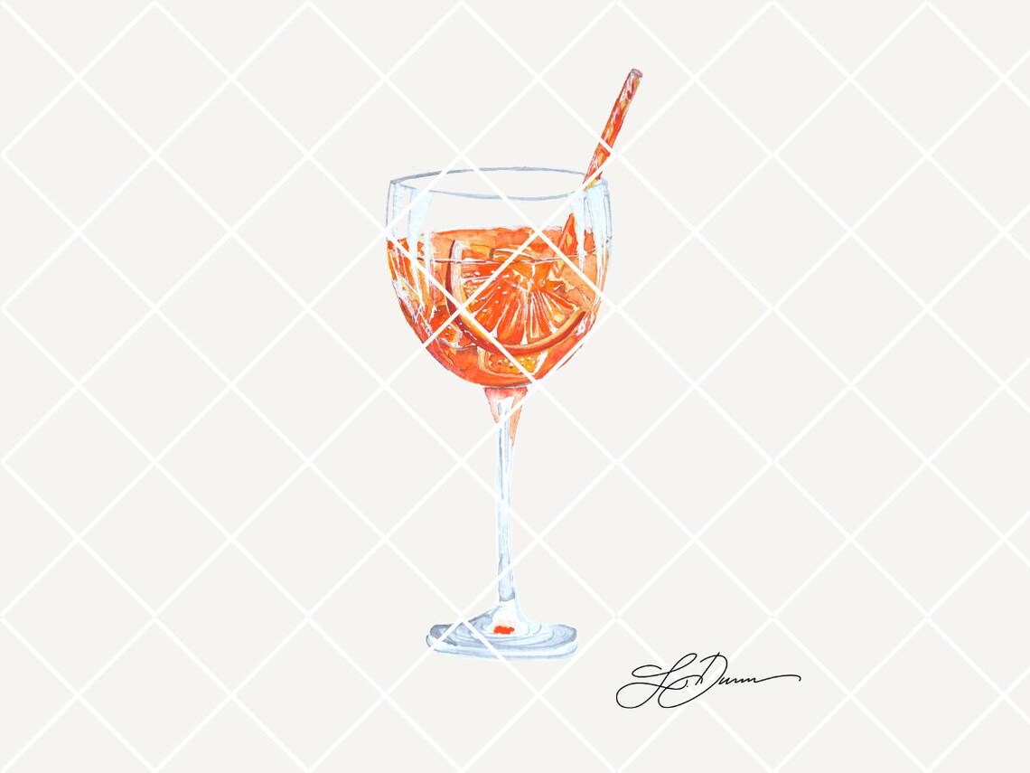 Aperol Spritz Watercolor Clipart Illustration | Watercolor Cocktail ...